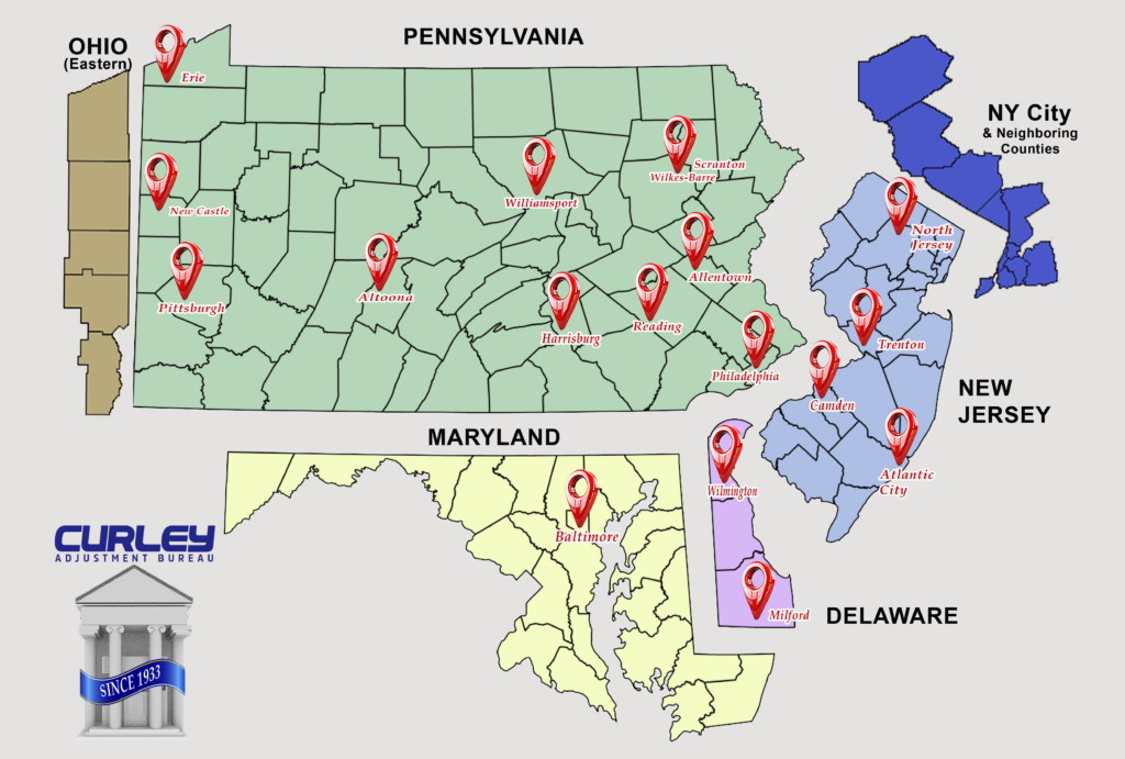 Service Area | Curley Adjustment Bureau, Inc.